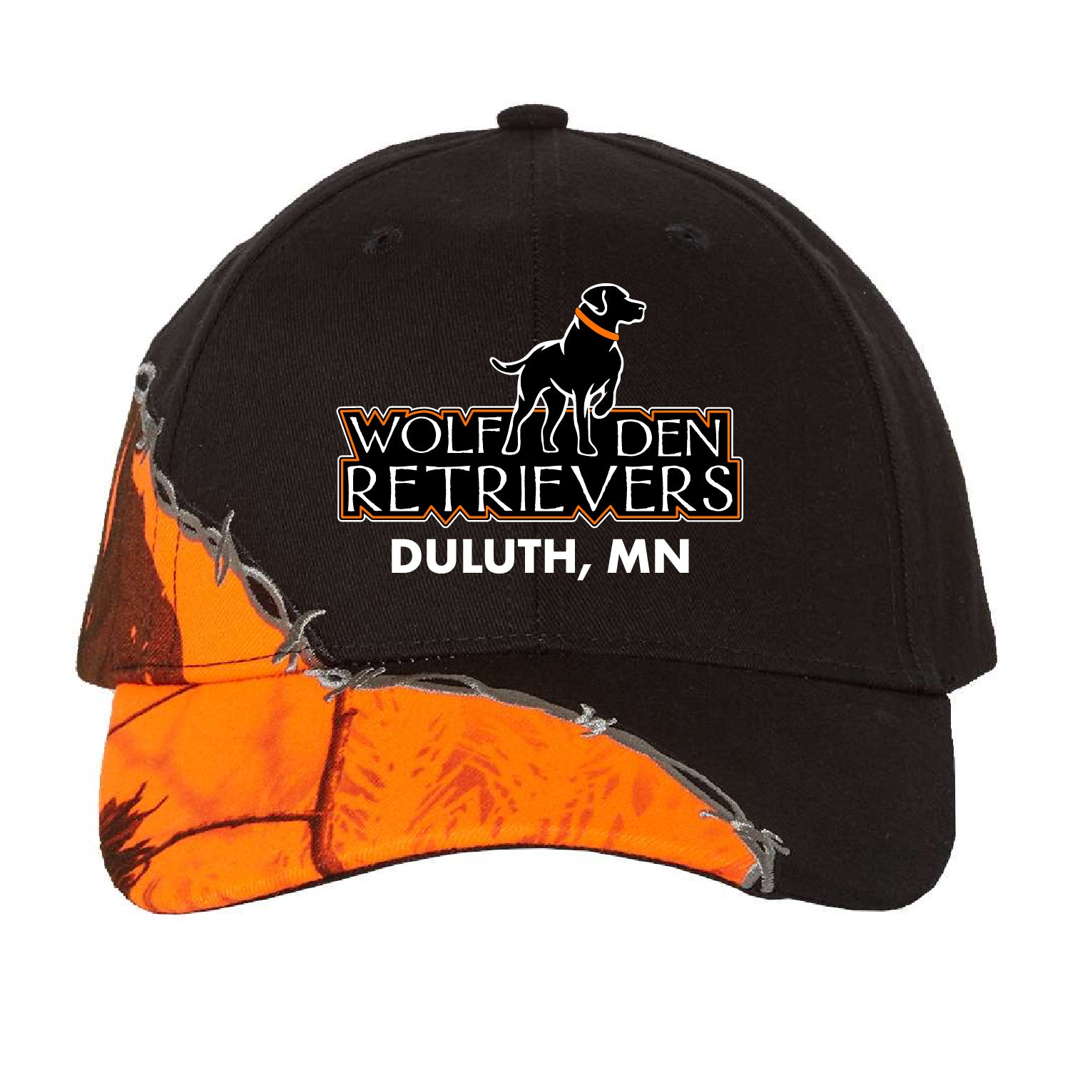 Wolf Den Retrievers Camo with Barbed Wire Embroidery Cap – DSP On Demand